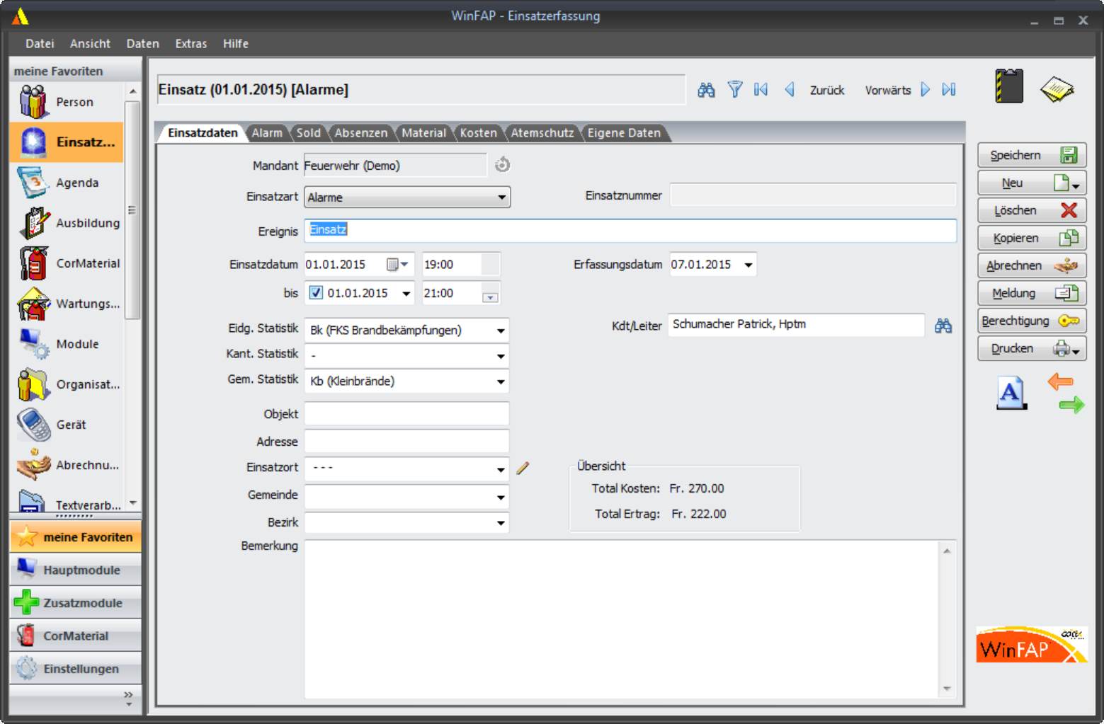CodX Software AG > WinFAP > WinFAP Standard > Einsatzerfassung